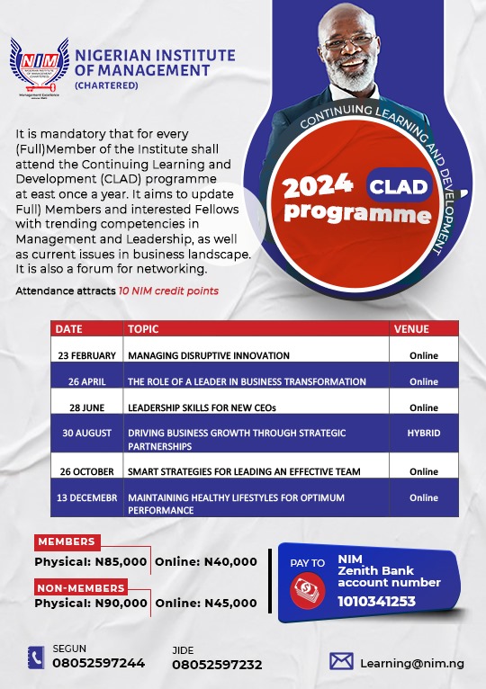2024 CLAD Programme – Nigerian Institute of ManagemenT (chartered)